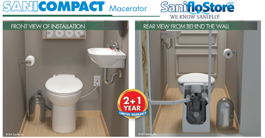 Saniflo Sanicompact C4 One-Piece UpFlush Toilet and Macerator ...